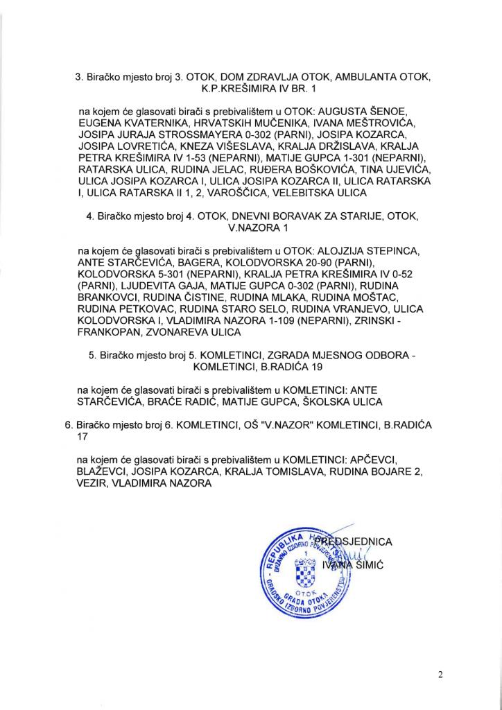 Rješenje o određivanju biračkih mjesta za područje Grada Otoka | Grad Otok